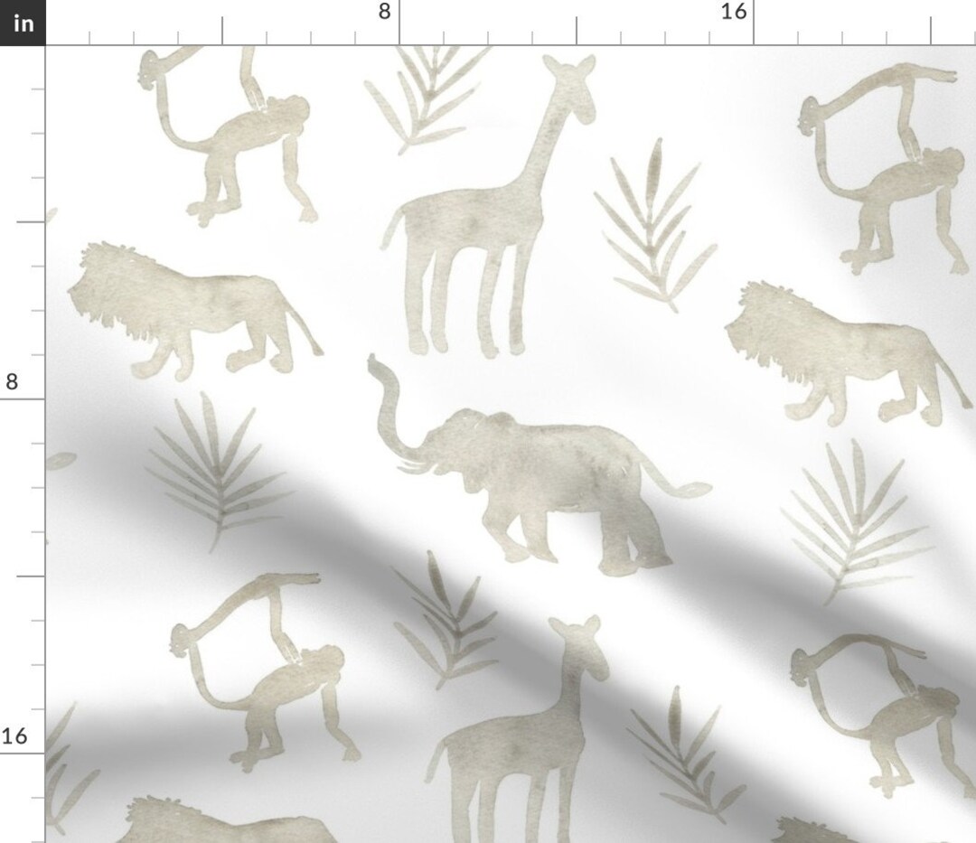 Animal Fabric Neutral Jungle Animals by Ariapaperie Neutral White Lion ...