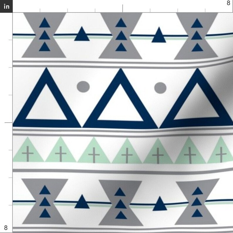 Navy Tribal Triangles Fabric Tribal in Navy Grey and Mint - Etsy
