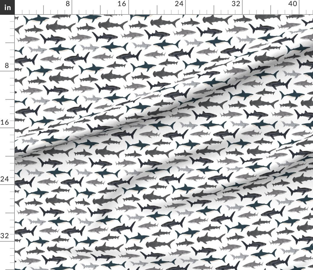 Shark Fabric Shark Fabric by Andrea Lauren Shark Nautical - Etsy