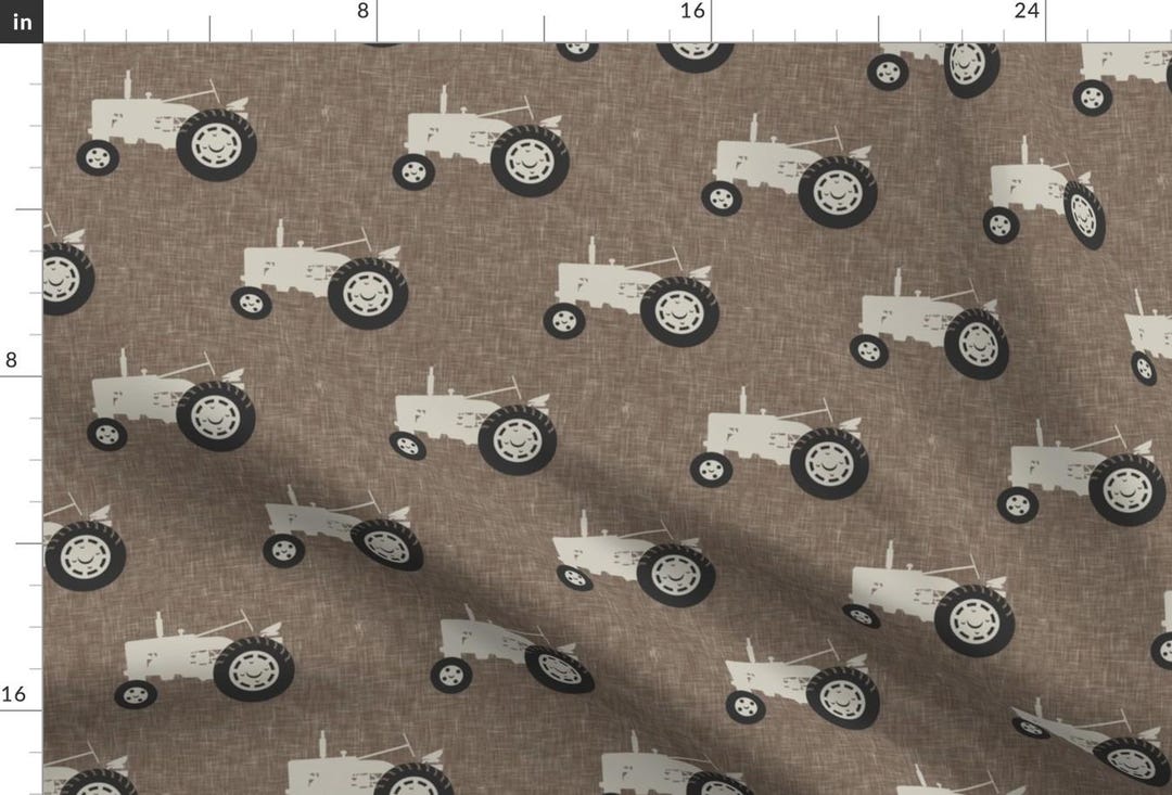 Tractor Fabric - Tractors on Brown Farm Life Patchwork Browns ...