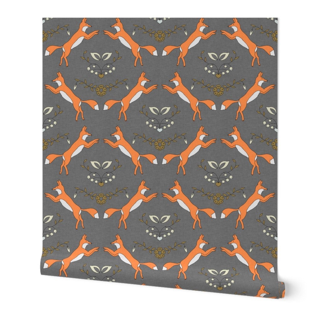 Orange Grey Fox Wallpaper Foxen by Holli Zollinger Custom - Etsy