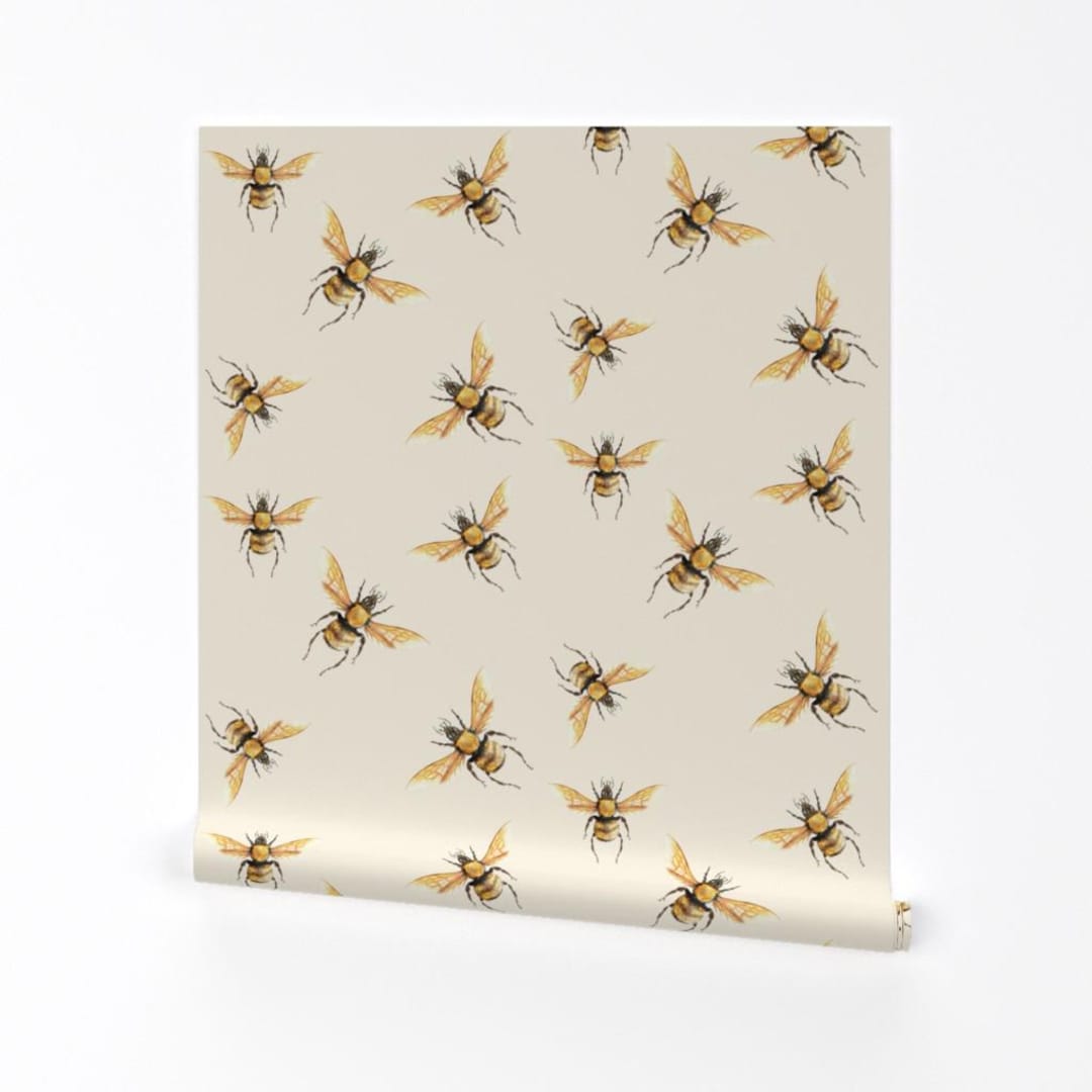 Bee Wallpaper - Bee in Golden on Cream Background by Thistleandfox ...