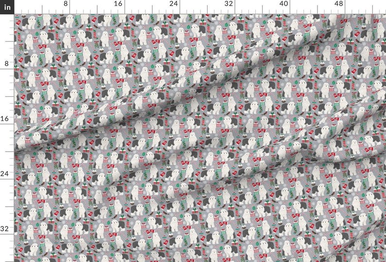 English Sheepdog Fabric - Old English Sheepdogs Christmas Cute Xmas ...