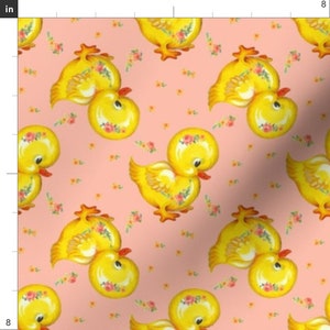 Baby Ducks Fabric Rubber Duckie Floral Pink by Parisbebe | Etsy