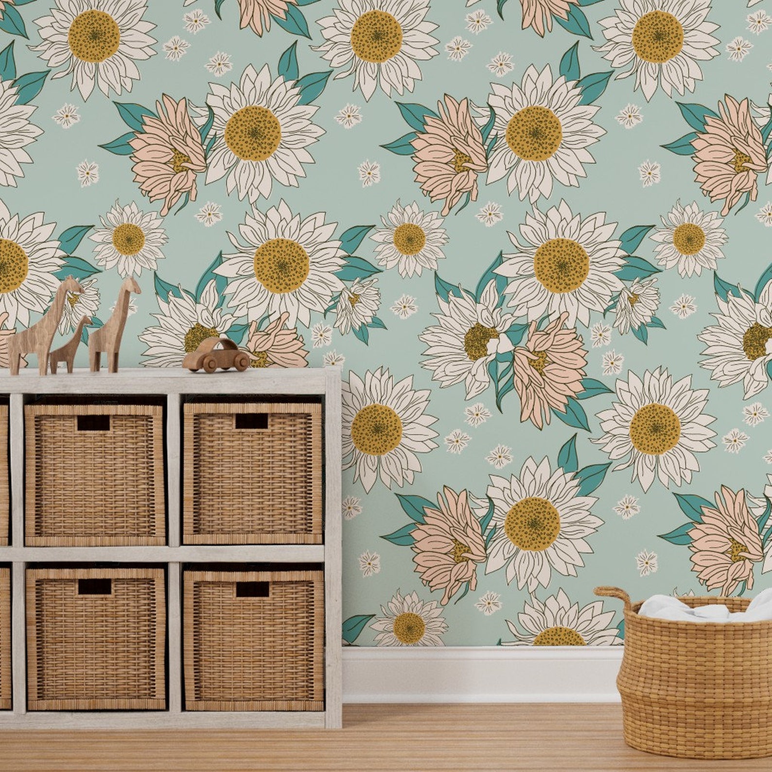 Jumbo Sunflower Wallpaper Boho Sunflowers by Indybloomdesign - Etsy