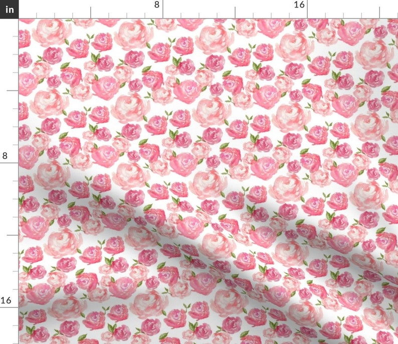 Watercolor Pink Roses Fabric Watercolor Floral Small by - Etsy