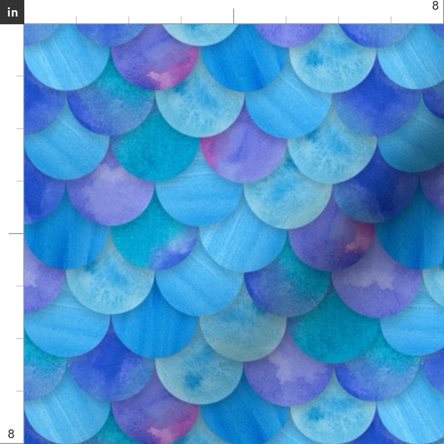 Blue Summer Mermaid Scales Fabric Blue Mermaid by | Etsy