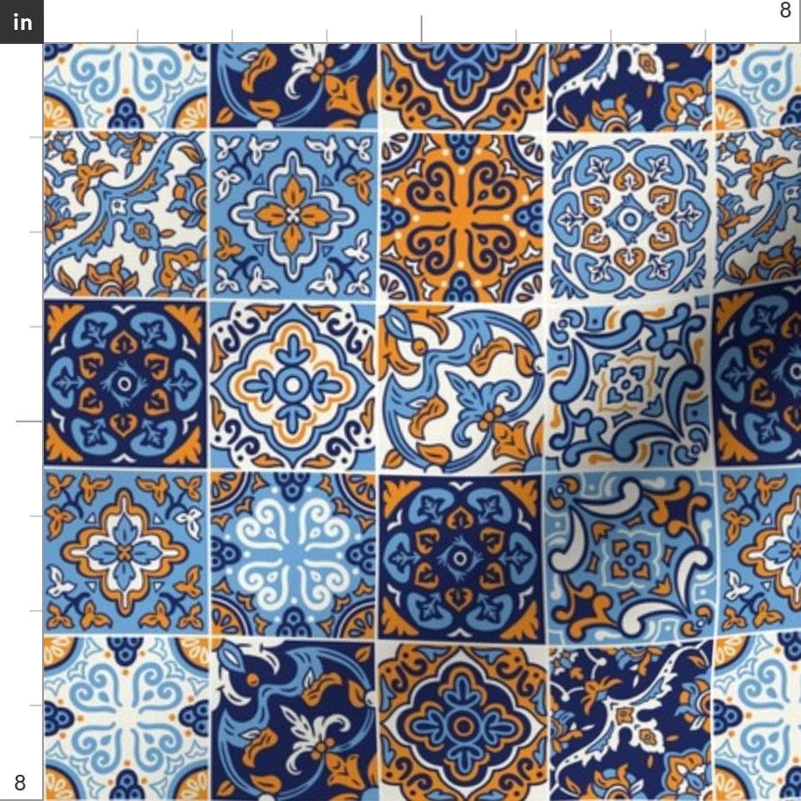 Spanish Tile Fabric Sea Ceramic Tilework by Penguinhouse - Etsy