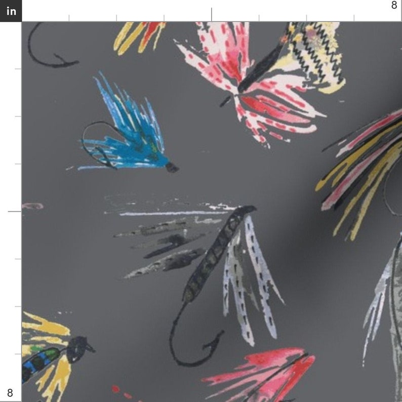 Fishing Fabric Fishing Flies by Tulipmagnoliadesign Grey - Etsy