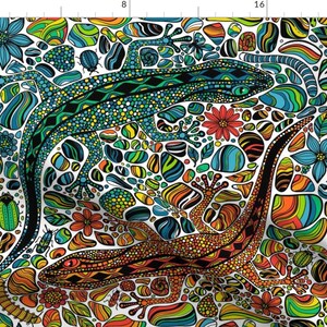 Doodle Rainbow Gecko Abstract Paint Fabric Find the Geckos by Katerina ...