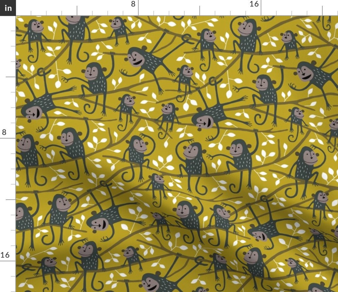 Kids Fabric Monkey Jungle Tree Mustard by Heleen Vd Thillart - Etsy