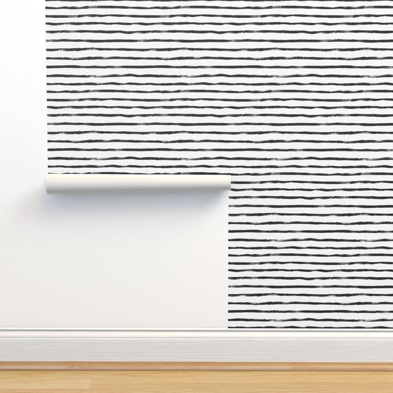 Stripe Wallpaper Thin Stripe Soft Black by Crystal Walen - Etsy
