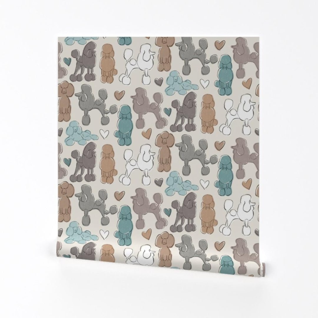 Neutral Poodle Peel and Stick Wallpaper – Tan & Teal Dog Print - Etsy