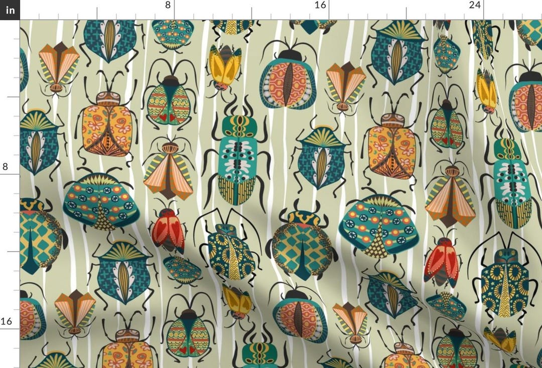 Retro Bugs Fabric - Bugs Byy by Evy Design -beetles Insects Worms Moths ...