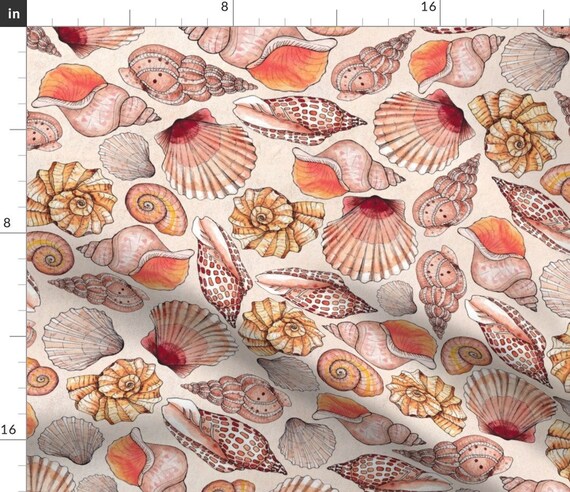 Sea Fabric Sea Shells Watercolor by Pennyroyal Sea Clams - Etsy