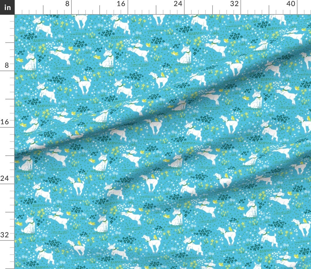 Happy Baby Goat Fabric Tiptoe Through the Tulips Blue by - Etsy