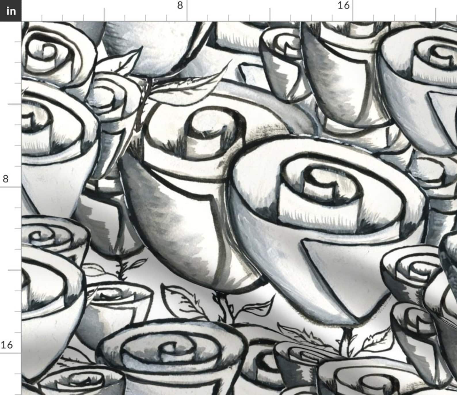 Black Roses Fabric Hand Painted Funky Quirky Roses, Large Scale, Black ...