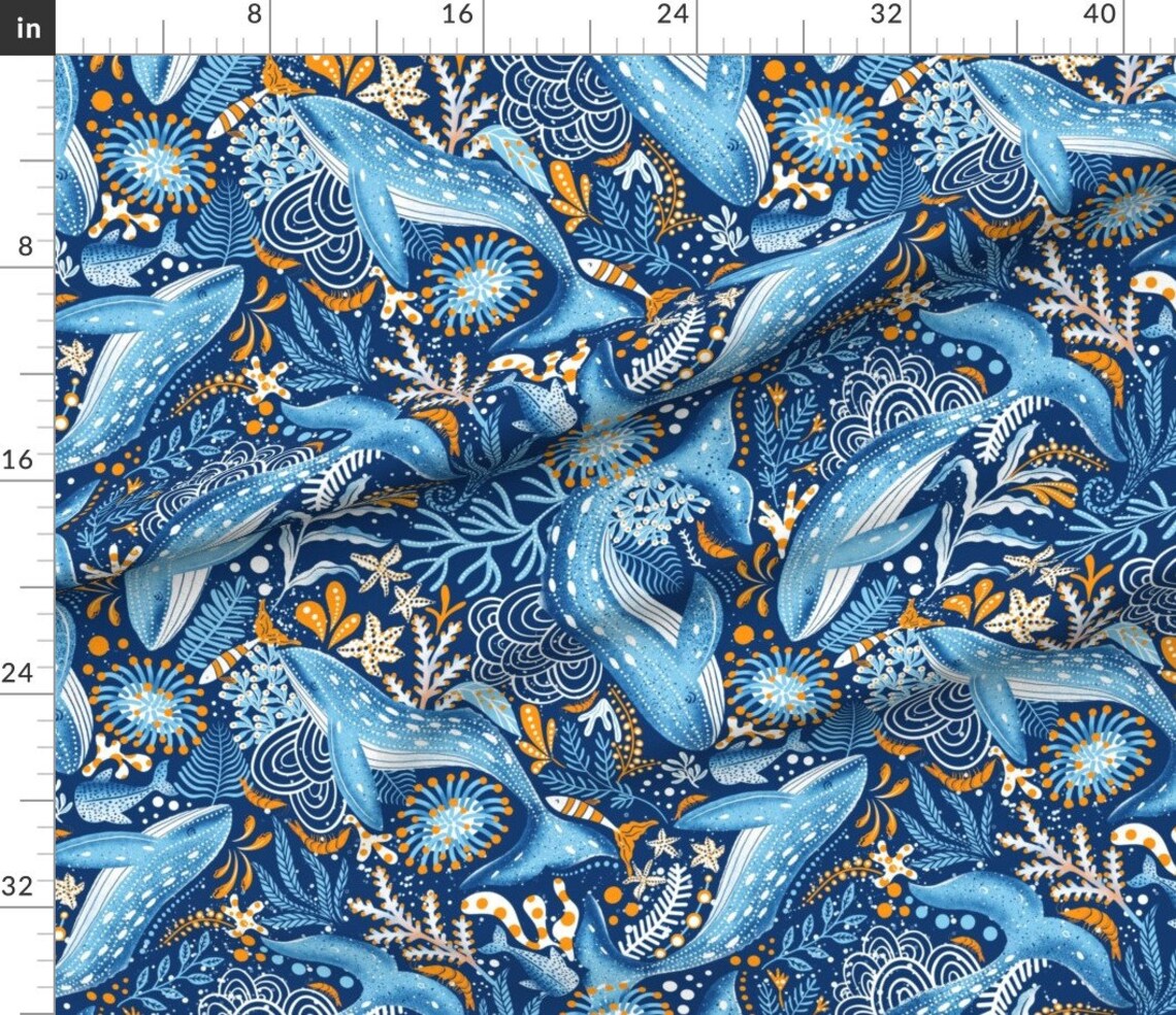 Whale Fabric Whale Lagoon by Trendy Creation Prints Blue - Etsy