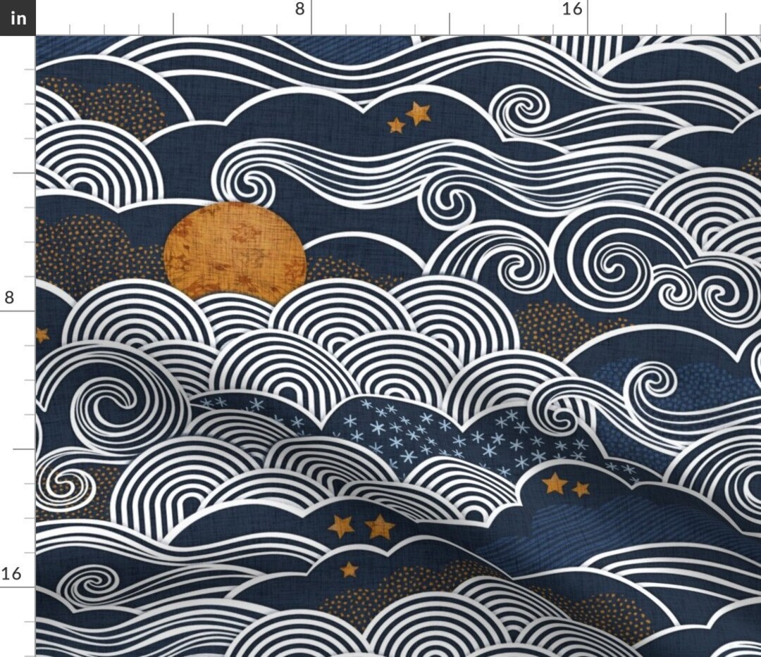 Night Sky Fabric Cozy Night by Patricia_lima Clouds Gold - Etsy