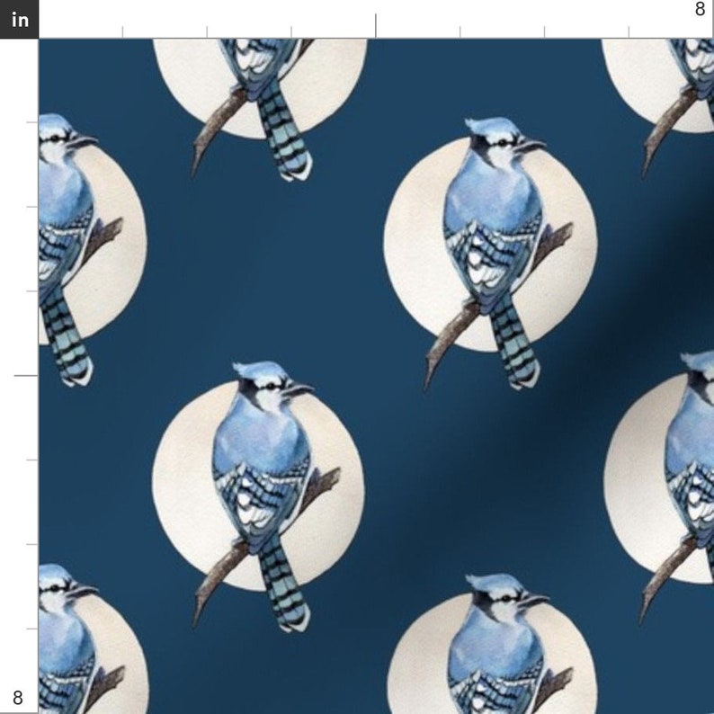 Blue Jay Fabric Blue Jay by Elena Naylor Woodland Blue Jay - Etsy