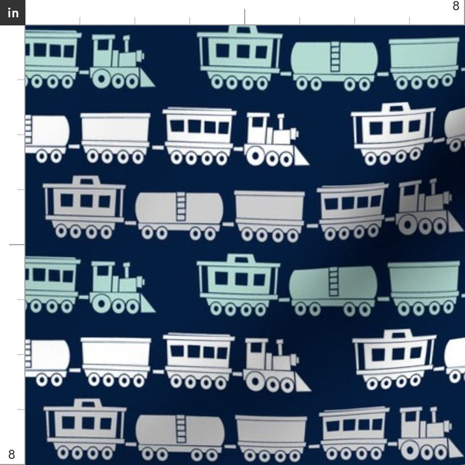 Train Fabric Trains on Navy Modern Train Fabric by - Etsy