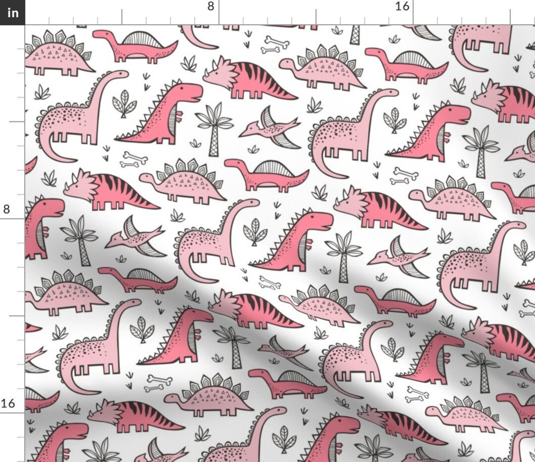 Girls Dinosaur Fabric Dinosaurs in Pink by Caja Design Dinosaur Cotton ...