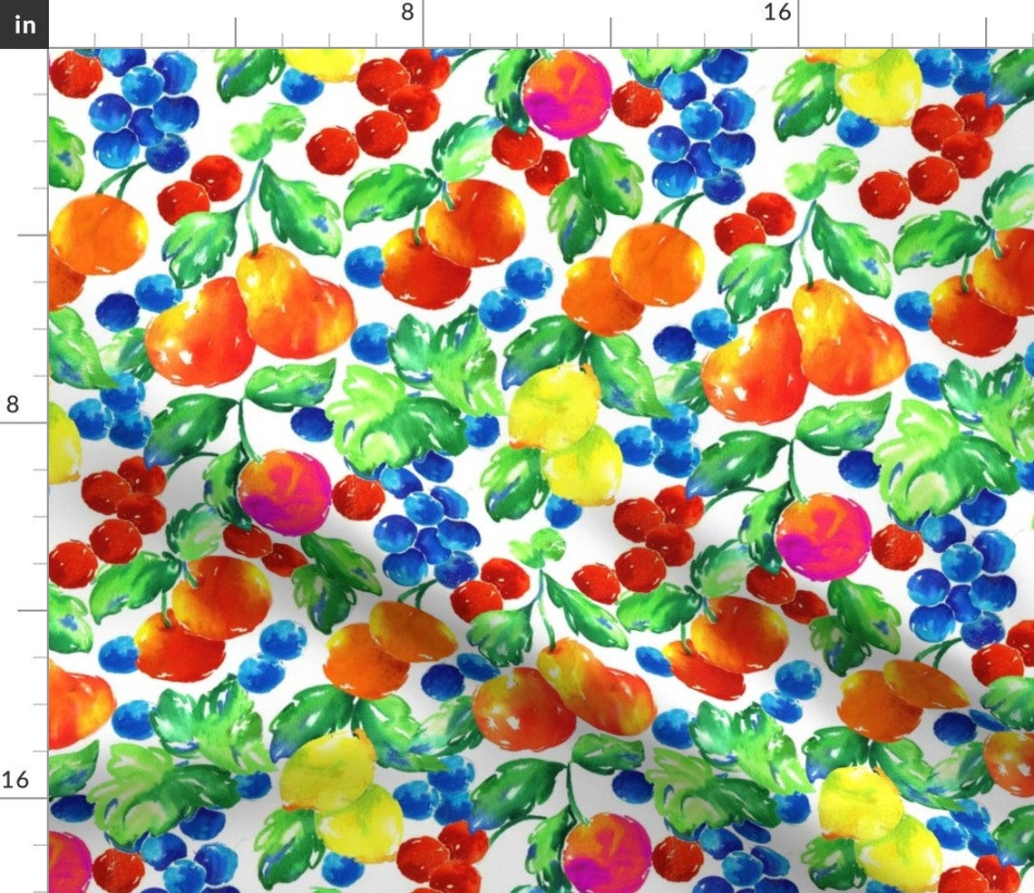 Fruit Fabric Fresh Fruit Watercolor by Ileneavery Summer - Etsy
