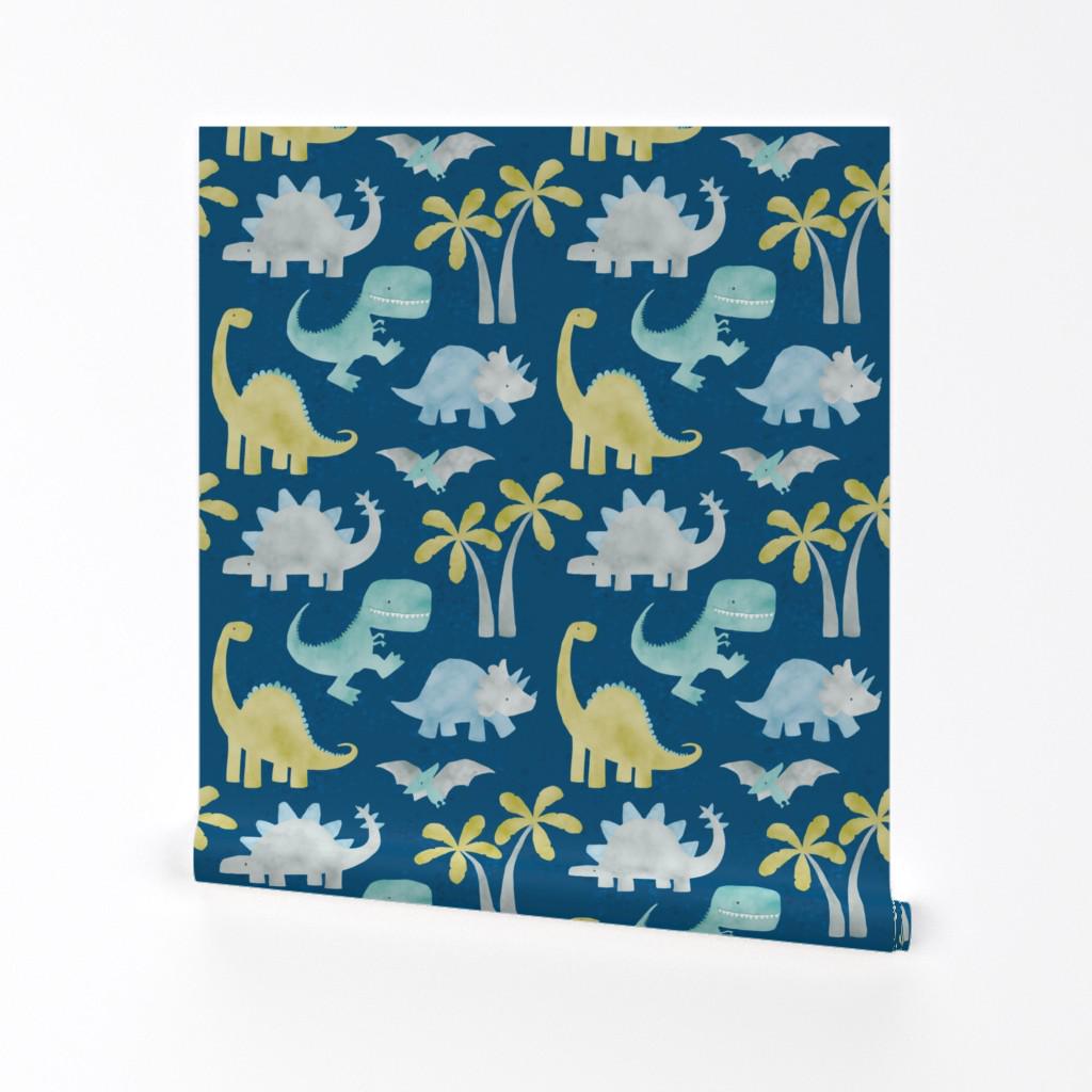 Cute Dinosaur Wallpaper - Dinosaur Blue by Nick Neuman - Boy Decor ...