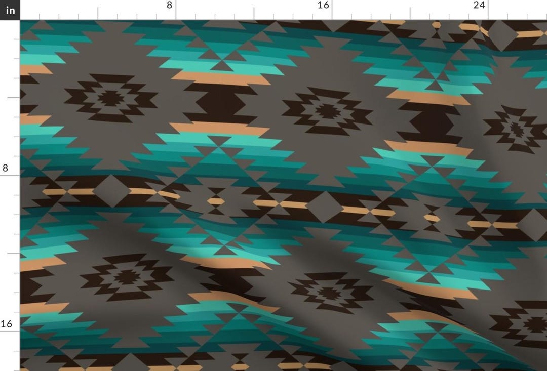 Native Fabric Navajo by 49design Native Tribal Gray Turquoise Blue ...