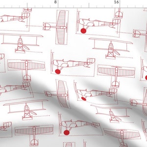 Airplane Fabric Red Flight School Blueprints by Holli | Etsy