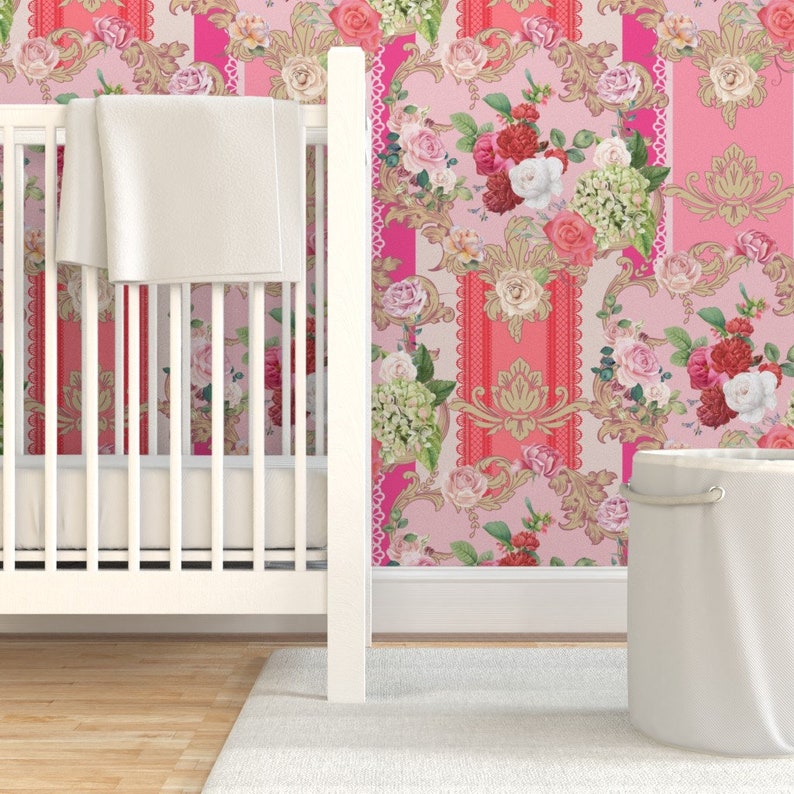 Rococo Pattern Wallpaper Pink Rococo Romance by Susie B - Etsy