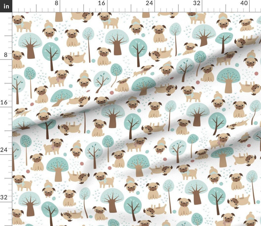 Pug Fabric Pugs in the Park by Heleenvanbuul Pug Dog Pet | Etsy
