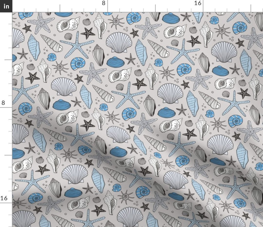 Shell Fabric Seashells Nautical Ocean Shells Blue on Grey by Caja ...