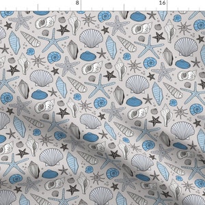 Shell Fabric Seashells Nautical Ocean Shells Blue on Grey by Caja ...
