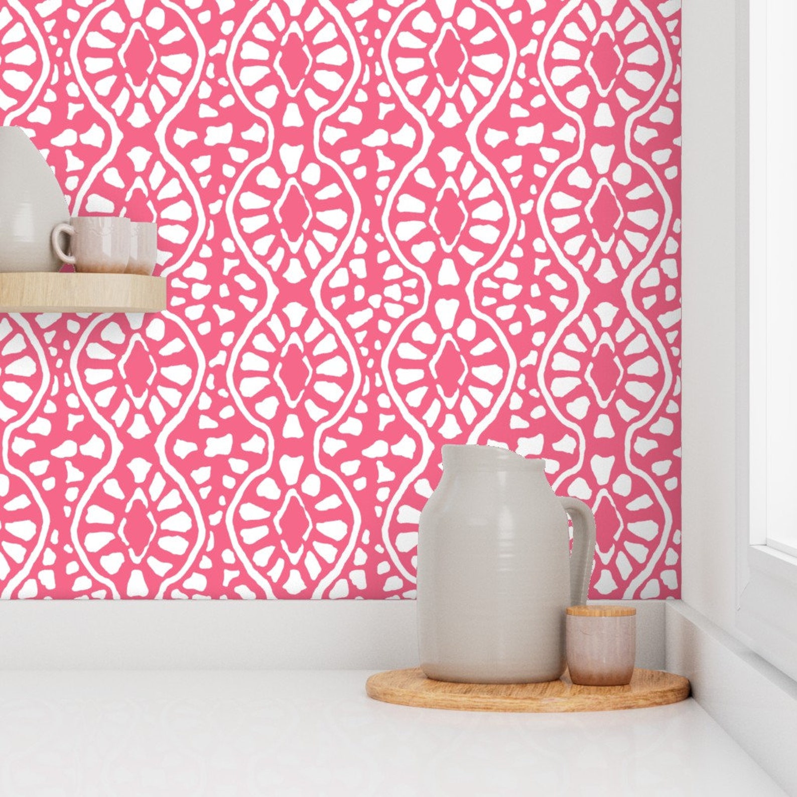 Pink Wallpaper Cobblestone Trellis Pink by Lulabelle Pink - Etsy