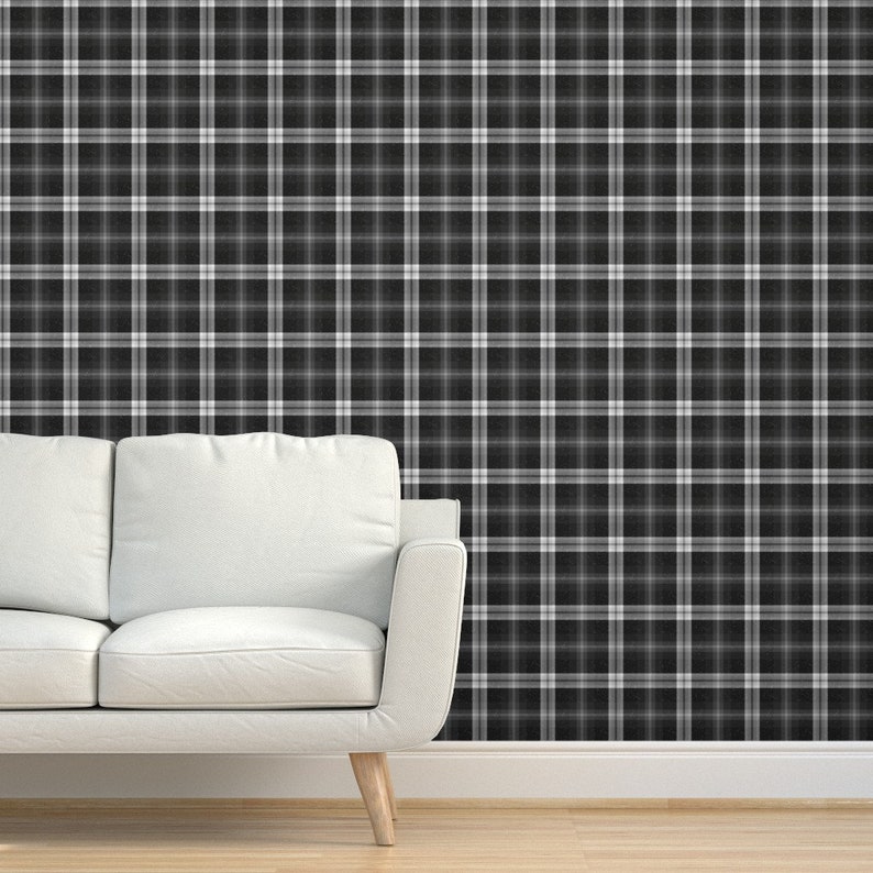 Black & White Plaid Wallpaper Plaid Galaxy by Idoa Modern | Etsy