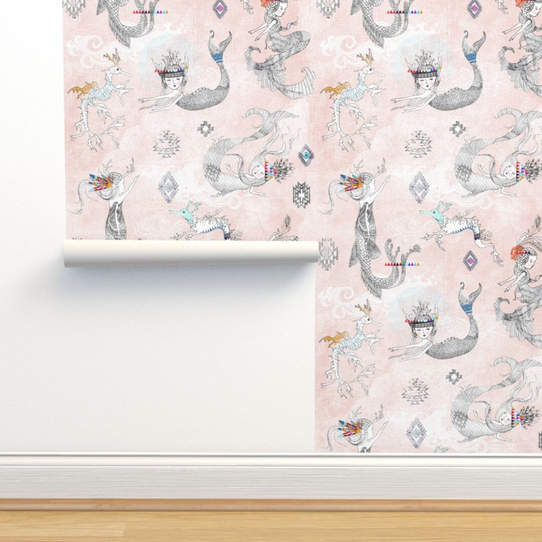 Mermaid Wallpaper Boho Maids Dragons by Nouveau Bohemian - Etsy