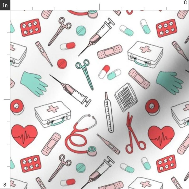 First Aid Fabric - Doctor and Nurse Fabric by Andrea Lauren - Red White ...