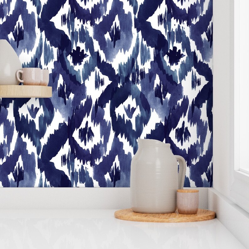 Ikat Wallpaper Indigo Blue Ikat Diamonds by Crystal Walen - Etsy