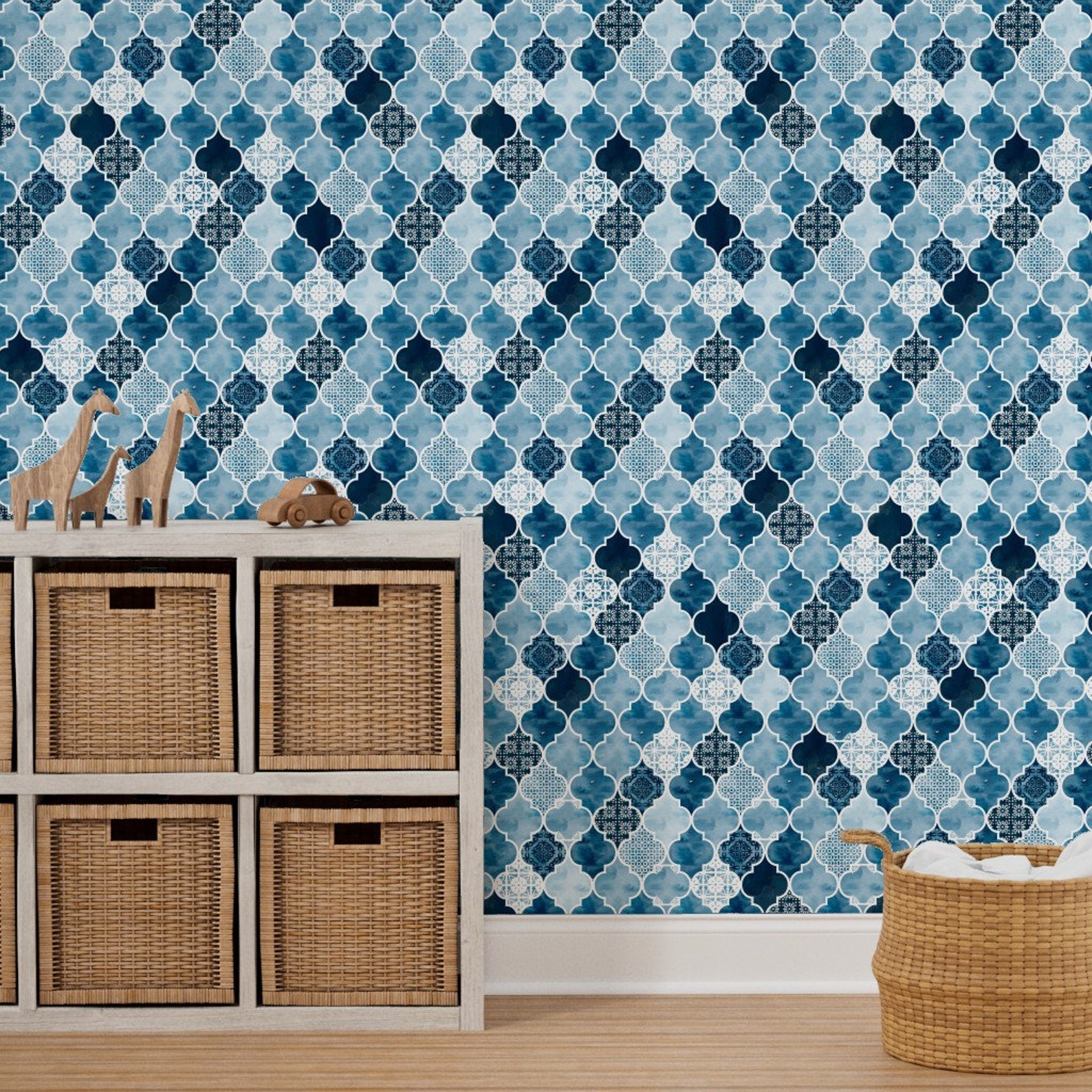 Moroccan Tile Wallpaper Moroccan Trellis by Adenaj Blue - Etsy