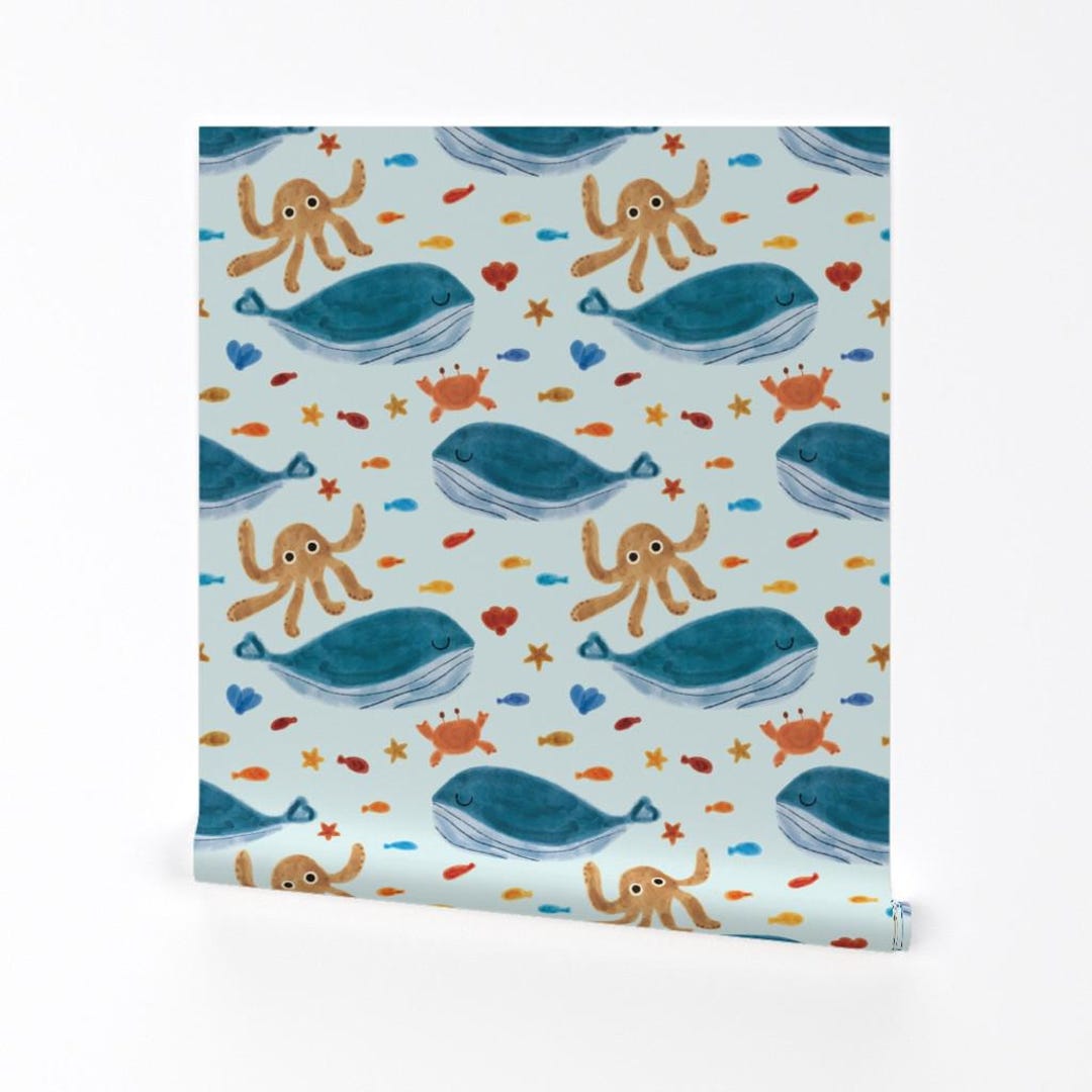 Ocean Friends Removable Peel and Stick Wallpaper - Watercolor Ocean ...