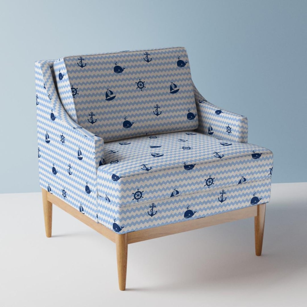 Nautical Chevron Upholstery Fabric- Nautical Baby Blue by Decamp ...