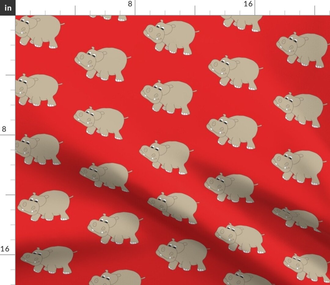 Hippo Fabric Red Hippo by Coveredbydesign Happy Hippos Red Beige ...