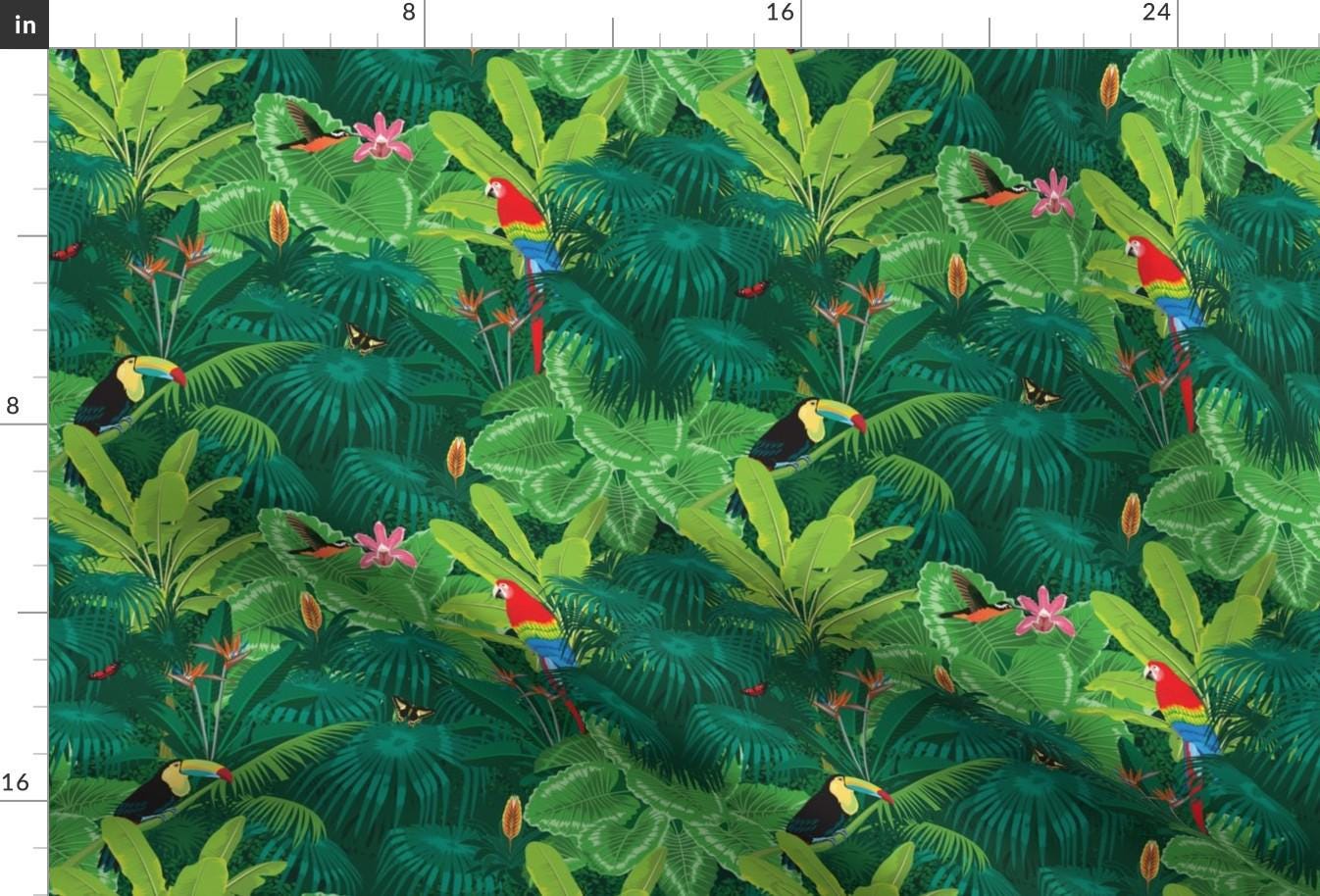 Green Tropical Rain Forest Fabric - Jungle 02 by Crixtina - Tropical ...