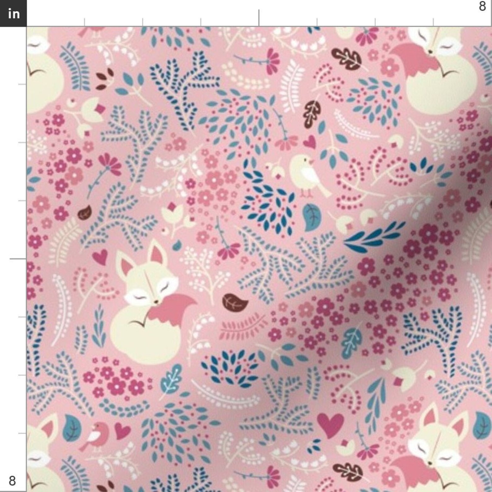 Pink Foxes Fabric Sleeping Fox Vintage Pink by Ewa | Etsy