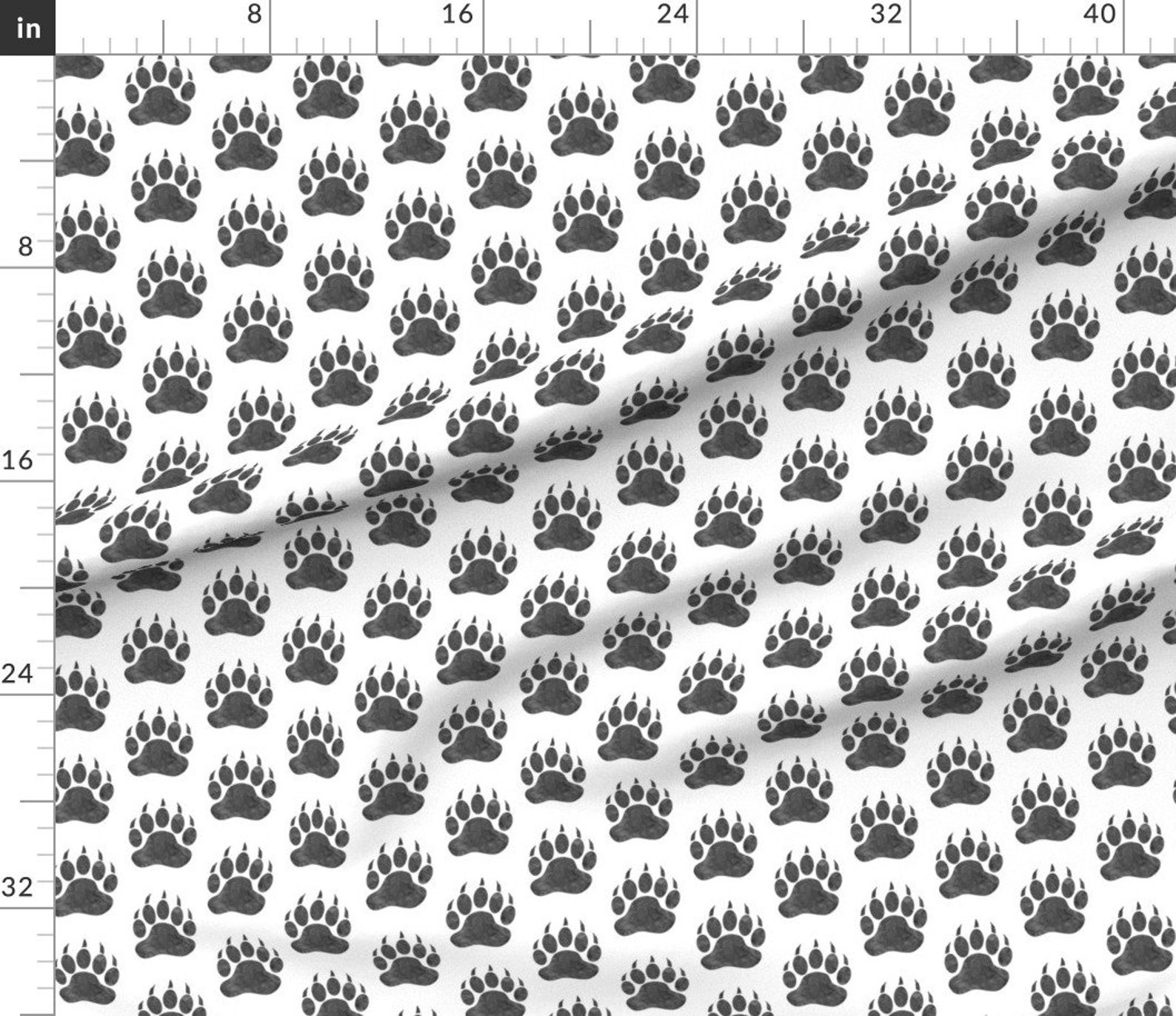 Bear Tracks Gray Fabric 3 Bear Paws Grey on White Bears - Etsy