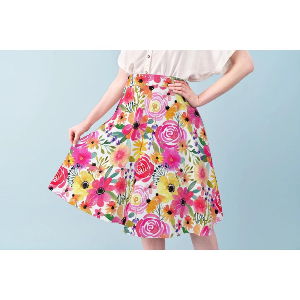 Bright Pink Floral Apparel Fabric - Watercolor Flower Frenzy by ...