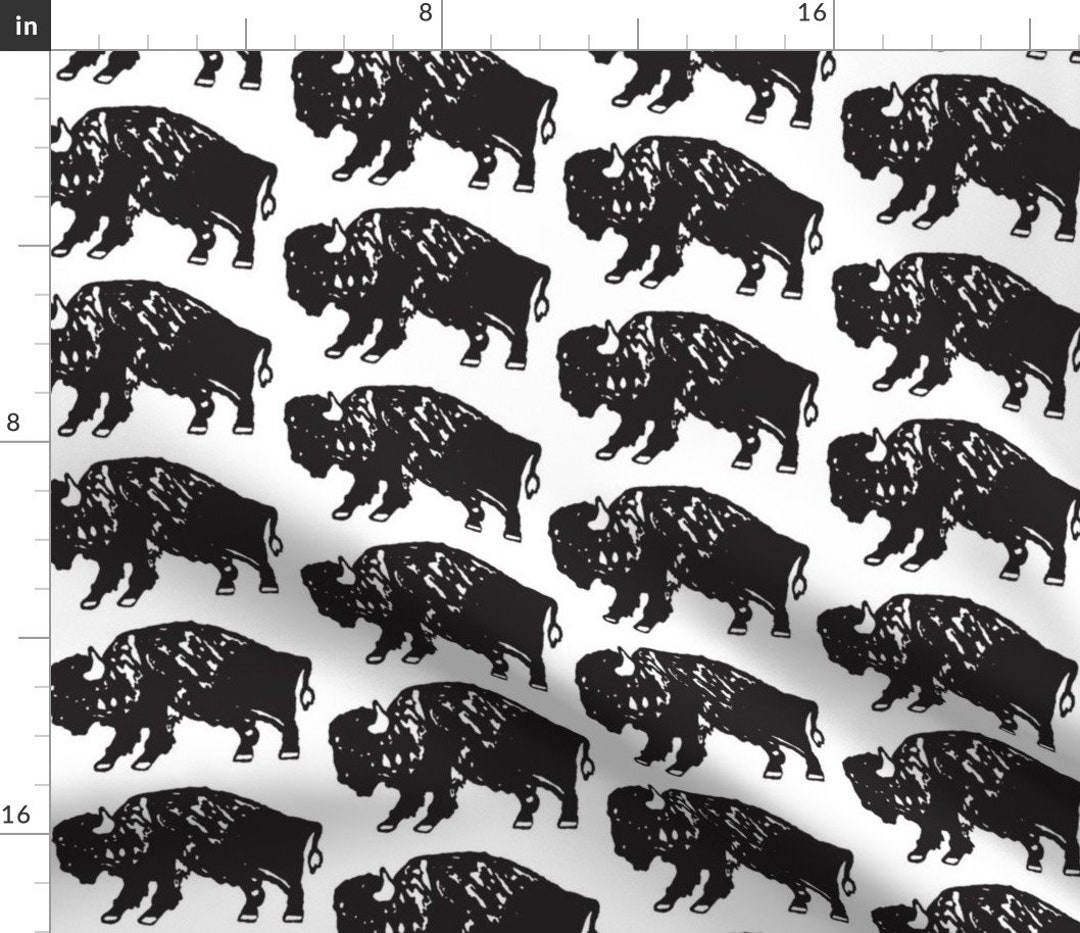 Bison Fabric Bison Print Black and White by Kelly Korver Bison Buffalo ...