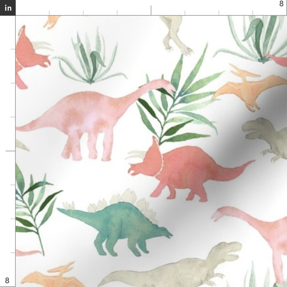 Dinosaur Fabric Pretty Dinos by Mintpeony Pink and Green - Etsy