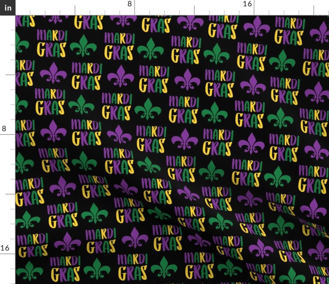 Mardi Gras Fabric Mardi Gras Text by Charlottewinter Black Green Yellow ...